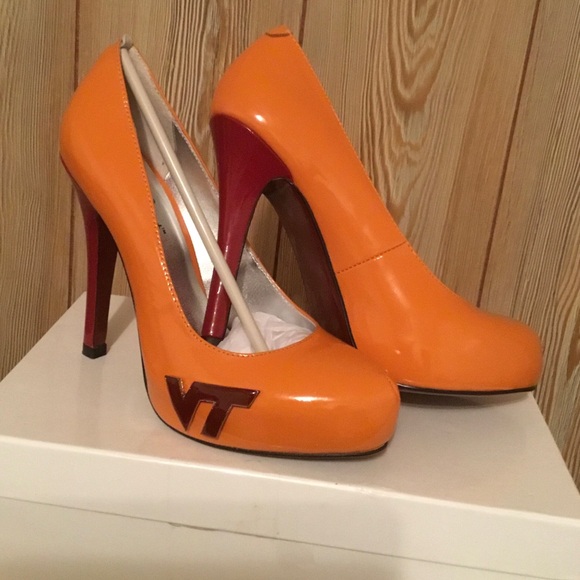 Shoes | Virginia Tech 5 Fanfeet Patent Leather Orange High Heels | Poshmark